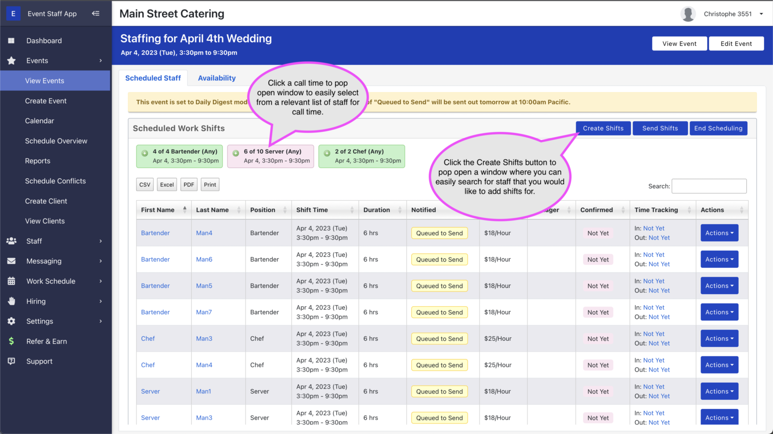 Creating Work Shifts - Event Staff App